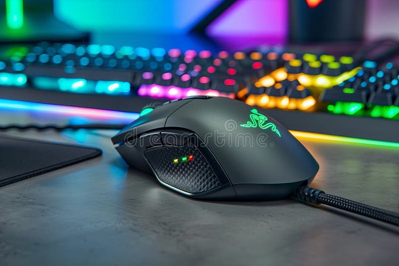 Black Matte Gaming Mouse with Blue and Green LED Lights, Backdrop ...