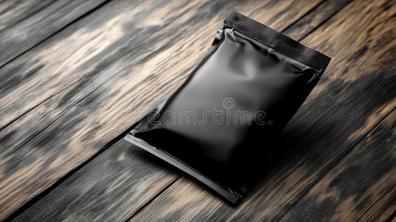 Black Matte Package on Dark Wooden Background Stock Illustration ...