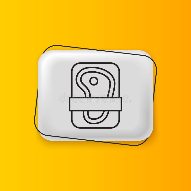 Black Meat Packaging Steak Icon Isolated on Yellow Background. Fresh ...