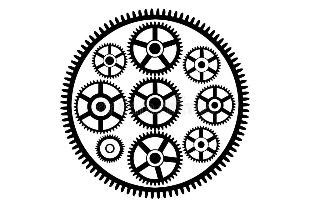 Black Mechanical Gear Set Interlocking Circular Cogs for Engineering ...