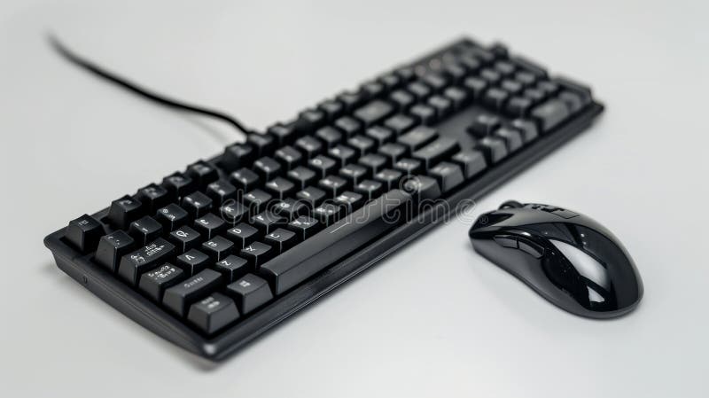 Black Mechanical Keyboard and Wireless Mouse on a Plain White ...