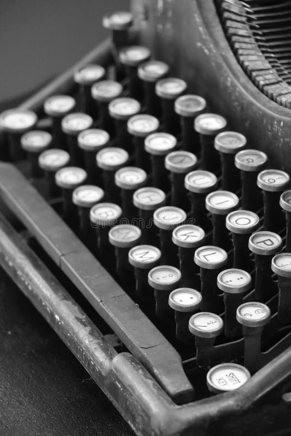 Black Mechanical Typewriter with White Keys, Black and White Stock ...