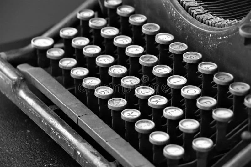Black Mechanical Typewriter with White Keys, Horizontal. Black and ...