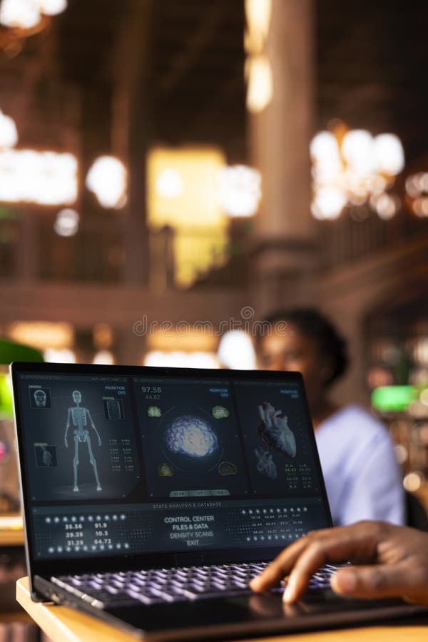 Black Med School Scholar Studying and Taking Notes Using Online ...