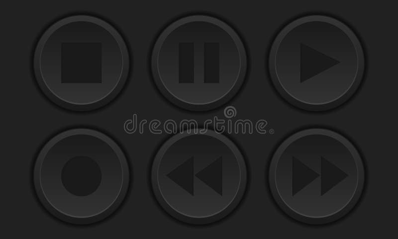Black Circular Media Control Buttons Stock Illustration - Illustration ...