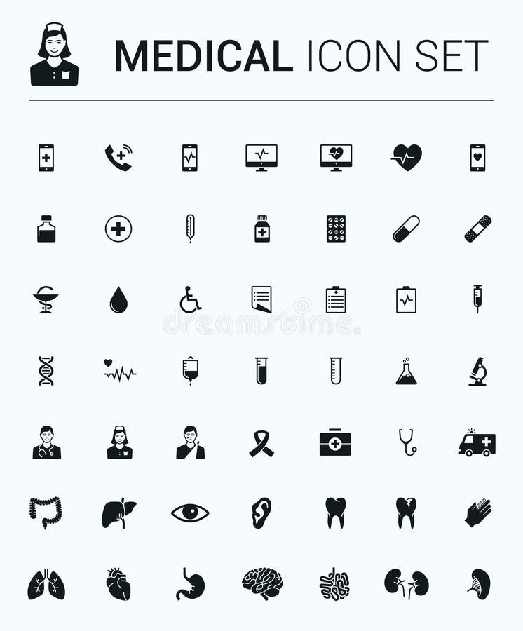 Black Medical Vector Icon Set Stock Vector - Illustration of anatomy ...