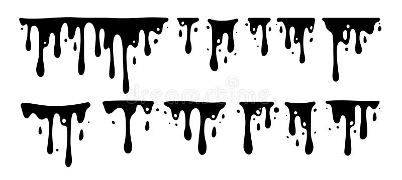 Black Melting Paint Abstract Liquid Vector Element. Borders and Drips ...