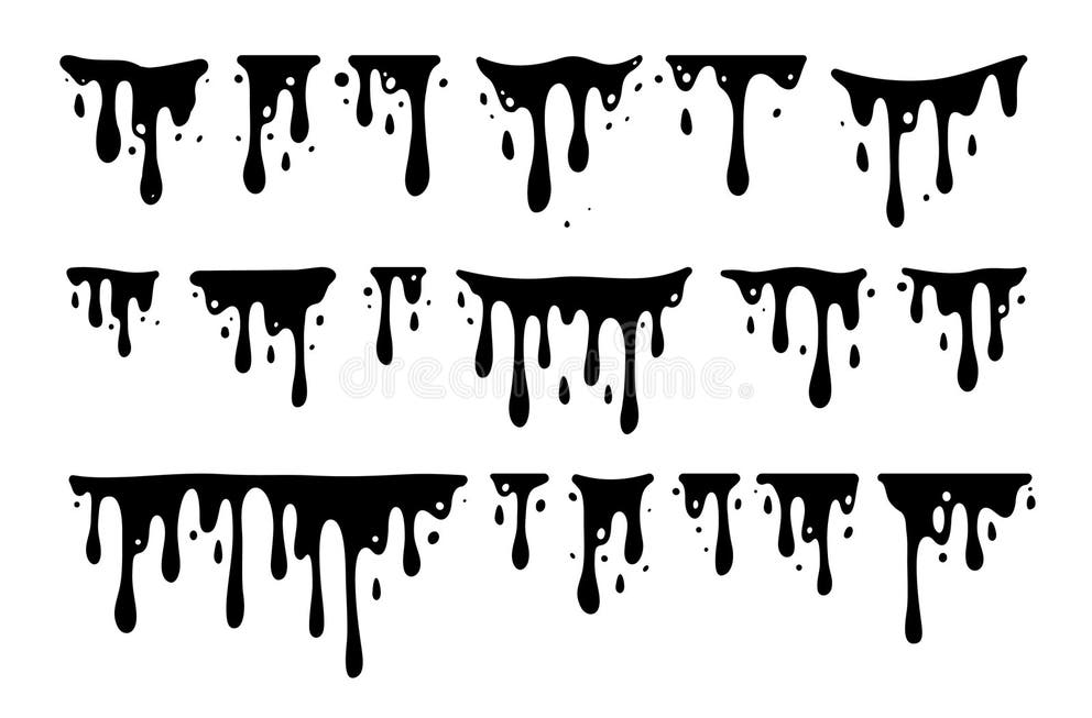 Black Melting Paint Abstract Liquid Vector Element. Borders and Drips ...