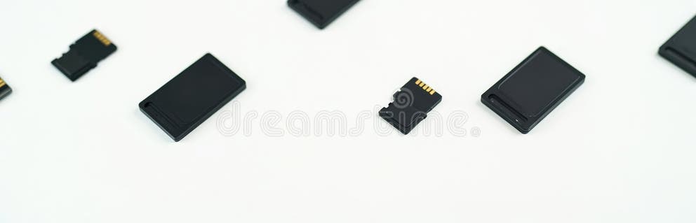 Black Memory Cards on White Background. SD, Micro SD Storage Devices ...