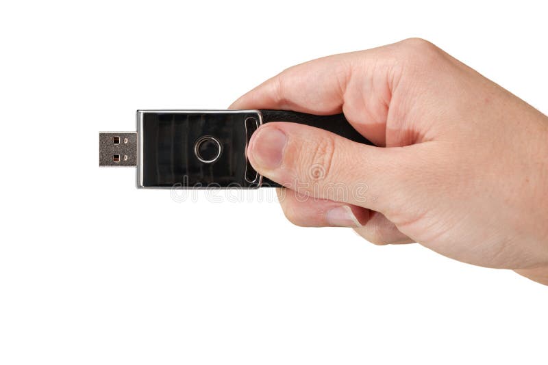 Black USB Memory Stick on Hand with Blue Background Stock Photo - Image ...