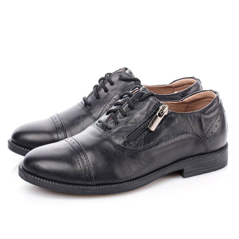 Formal Black Leather Shoes For Men - Side View Stock Photo - Image of ...