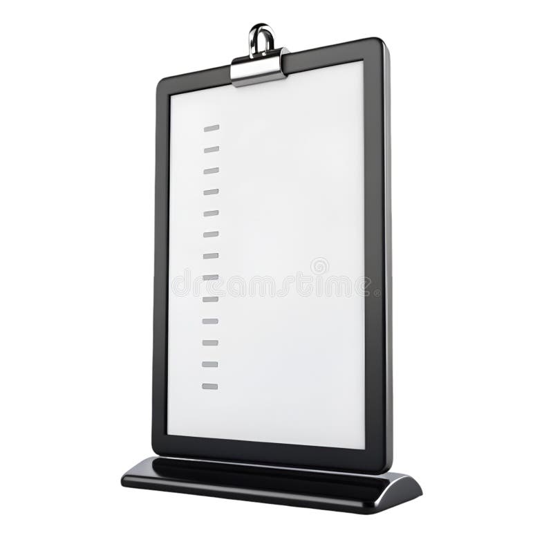 Black Menu Board Stand with White Paper Insert and Silver Clip Stock ...