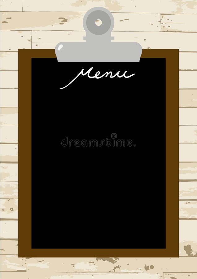 Black Menu with Metal Clip on Wooden Background Stock Vector ...