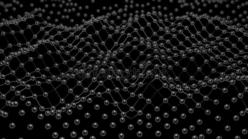 Black Mesh with Glowing Nodes Rotating Technology Futuristic Abstract ...