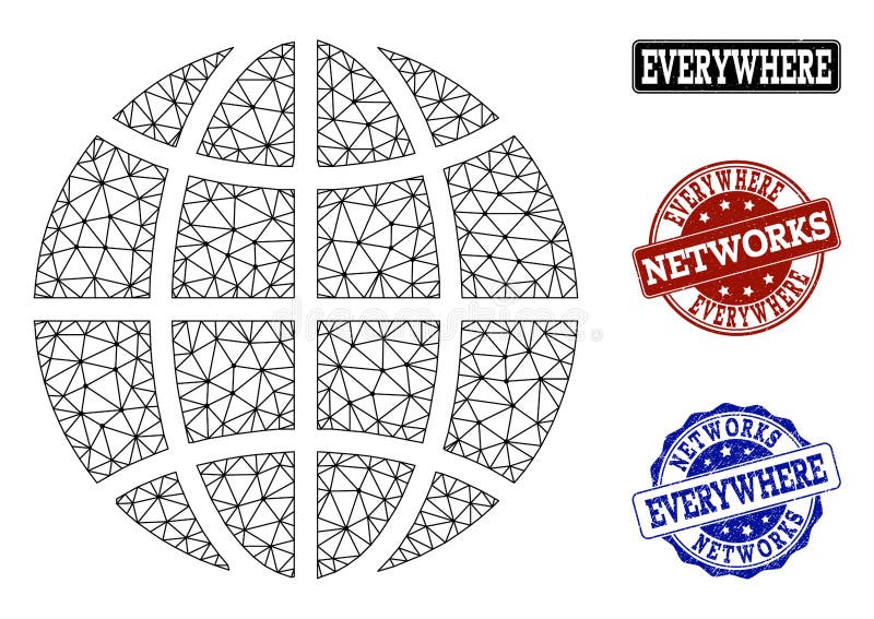 Polygonal Network Mesh Vector Globe and Network Grunge Stamps Stock ...