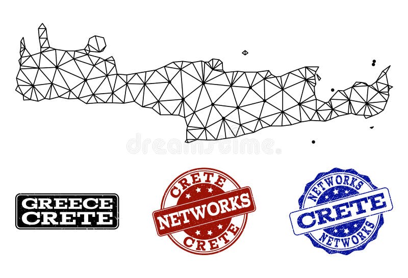 Polygonal Mesh Crete Island Map Grunge Stamps Stock Illustrations – 2 ...