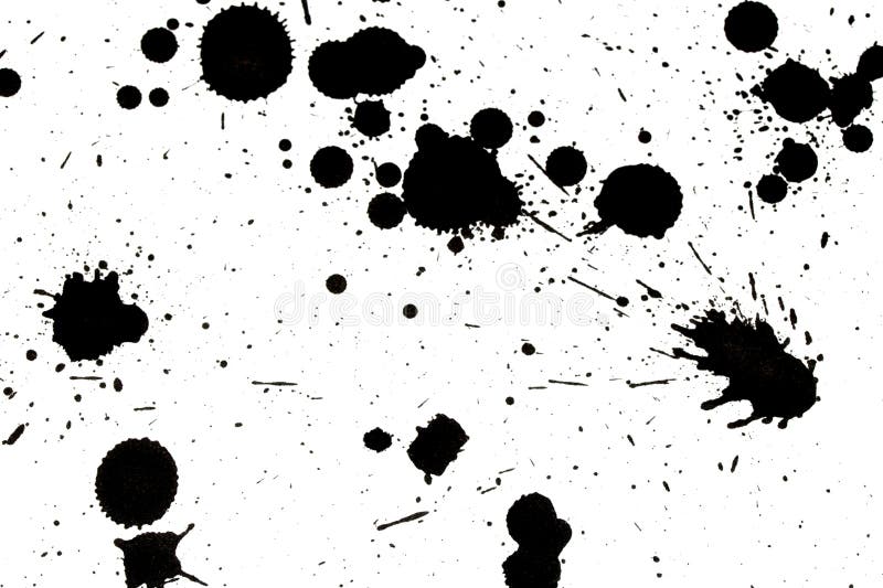 Black Messy Creative Ink Splatters Drips and Inkblot Close Up on White ...