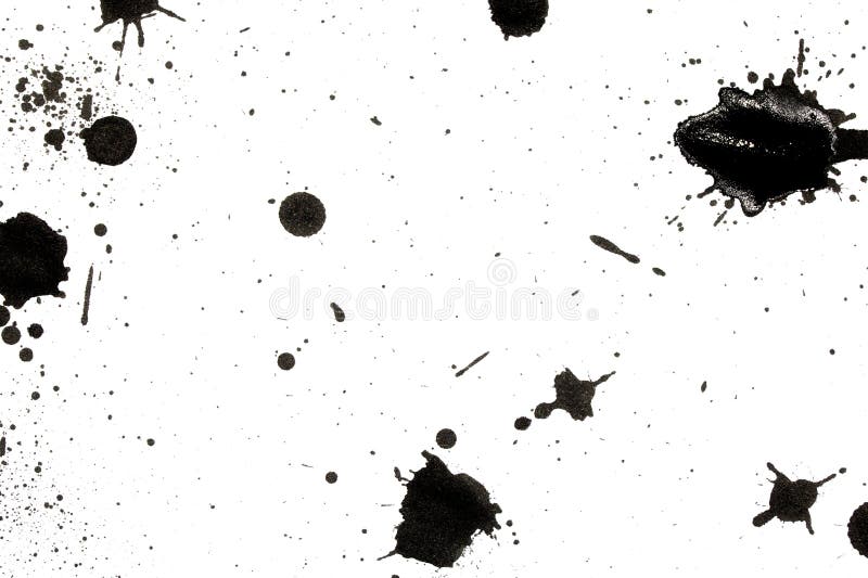 Black Messy Creative Ink Splatters Drips and Inkblot Close Up on White ...