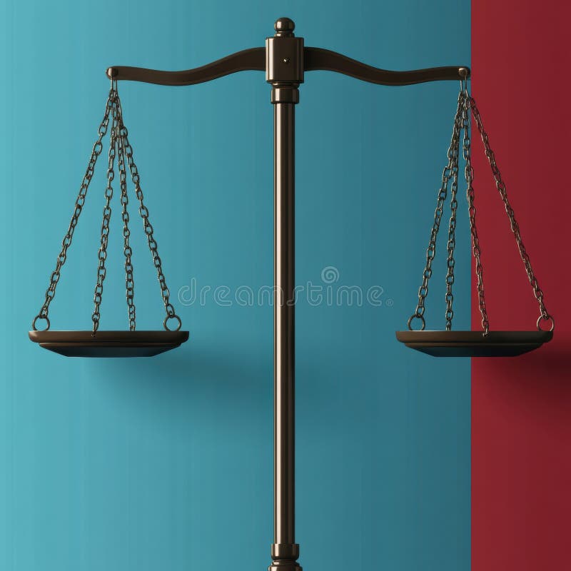 Black Metal Balance Scale Centered on a Split Blue and Red Background ...