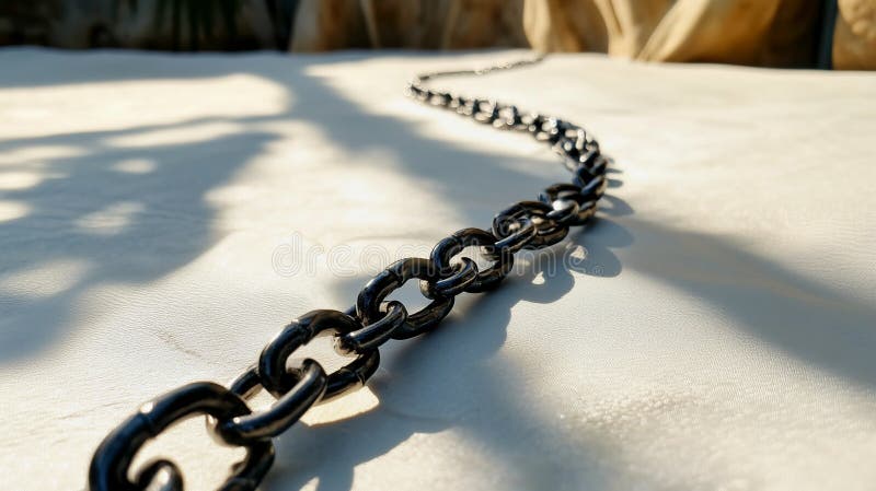 A Black Metal Chain Lies on a Smooth, Light-colored Stone Surface ...