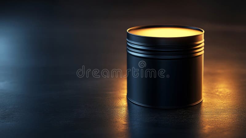 Black Metal Cylinder Shines Under Golden Light on Dark Reflective ...