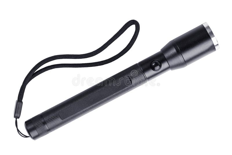 Black Metal Flashlight with a Strap Stock Image - Image of highlight ...