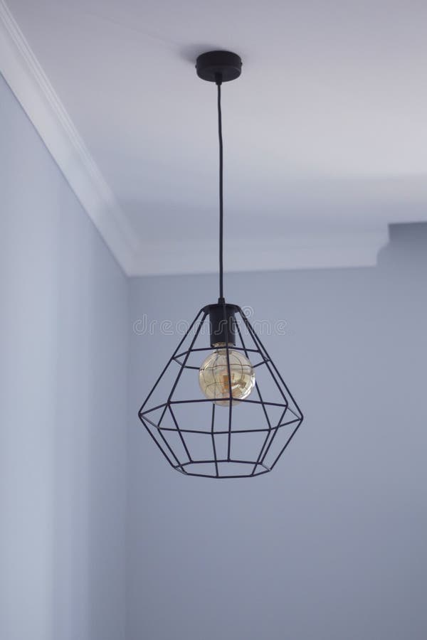 Black Metal Frame Chandelier on a Ceiling Stock Image - Image of ...