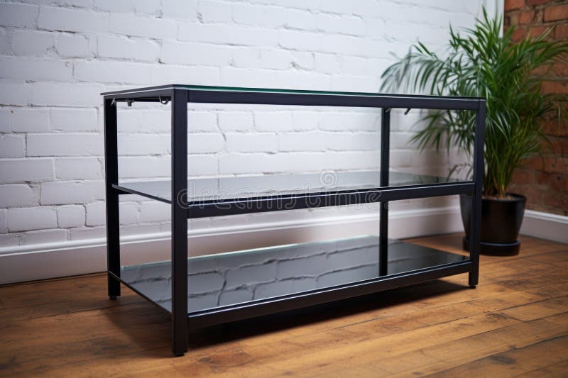 A Black, Metal-framed Glass Tv Stand Stock Photo - Image of furniture ...
