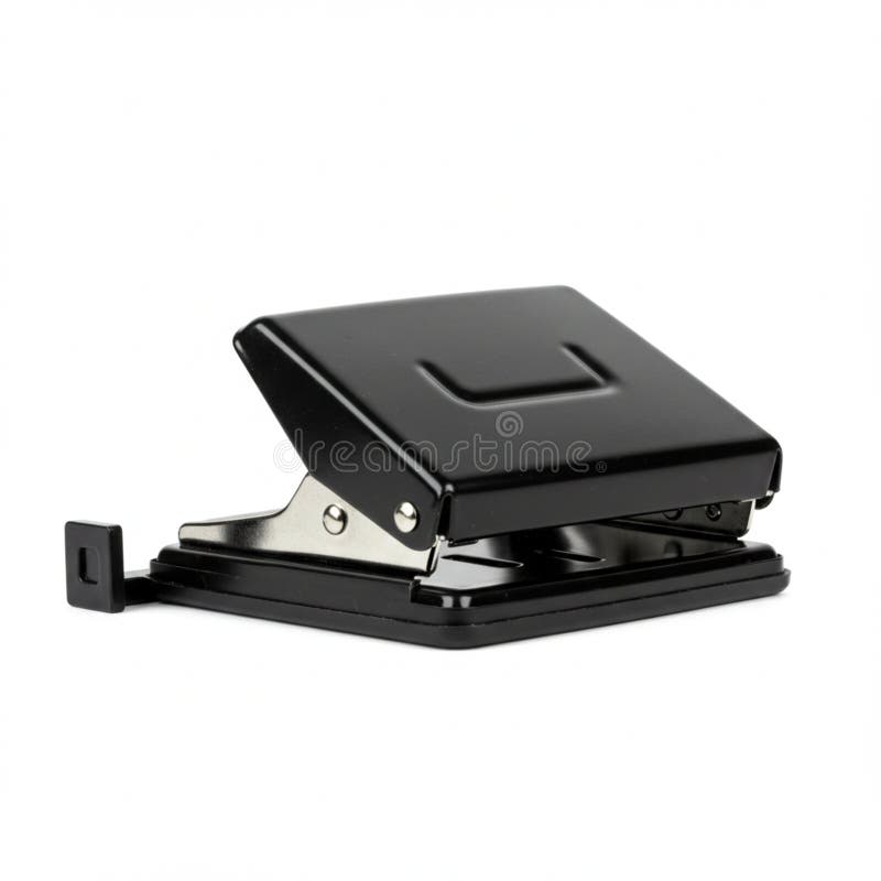 A Black Metal Hole Punch with a Rectangular Top Surface and Lever ...
