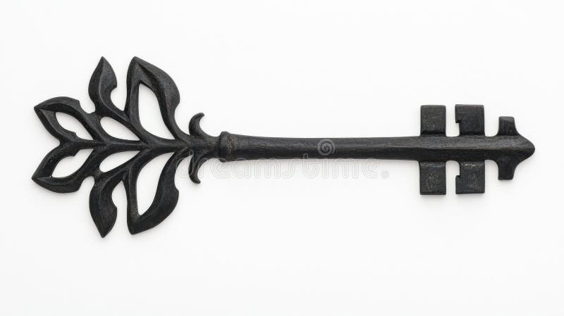 A Black Metal Key with a Decorative Design. Stock Image - Image of ...