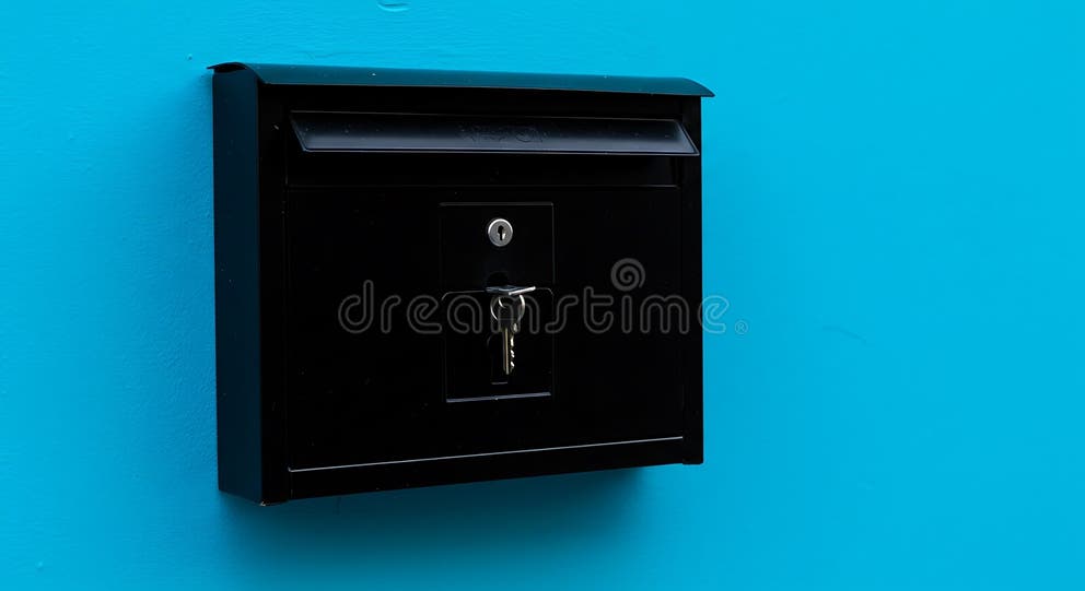 Black Metal Mailbox Mounted on a Bright Blue Wall. Rectangular in Shape ...