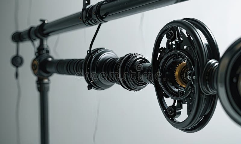 A Black Metal Pipe is Shown with a Black Wheel on it. Stock ...