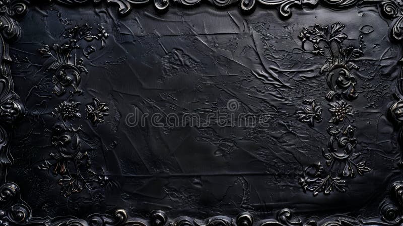 A Black Metal Plate with Ornate Designs Stock Image - Image of leather ...
