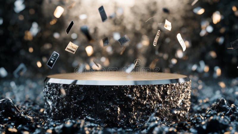 A Black Metal Podium with Falling Confetti Stock Illustration ...