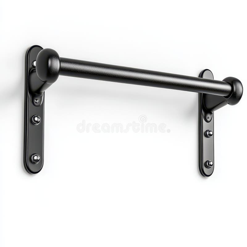 Black Metal Pull-up Bar and Hook Mounted on a Clean White Wall for ...