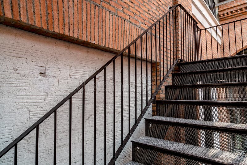 Black metal stairs stock image. Image of steel, floor - 114833613