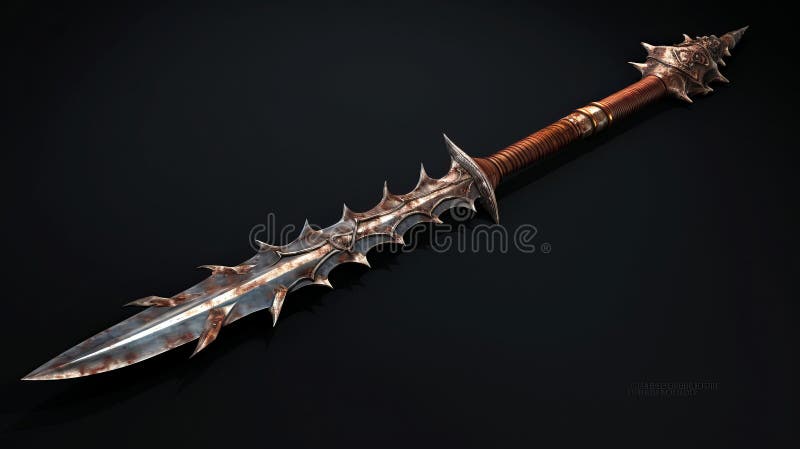 Realistic Fantasy Spear Weapon on Black Table Stock Illustration ...