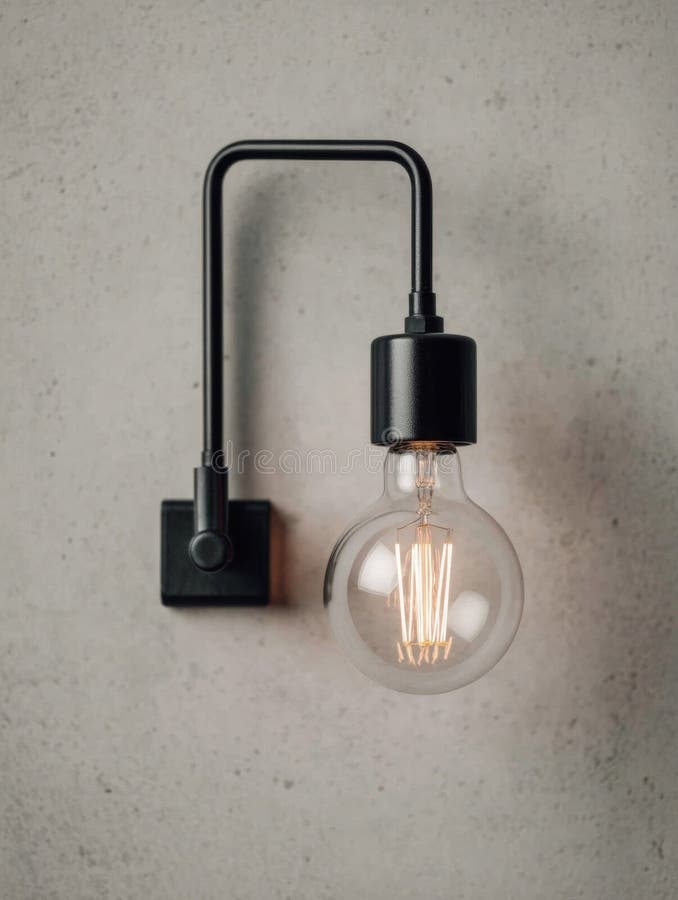Black Metal Wall Lamp with Edison Bulb Stock Illustration ...