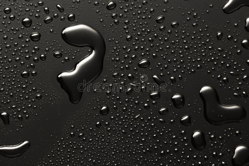 Black Metal Water Drops on Dark Reflective Surface Stock Image - Image ...