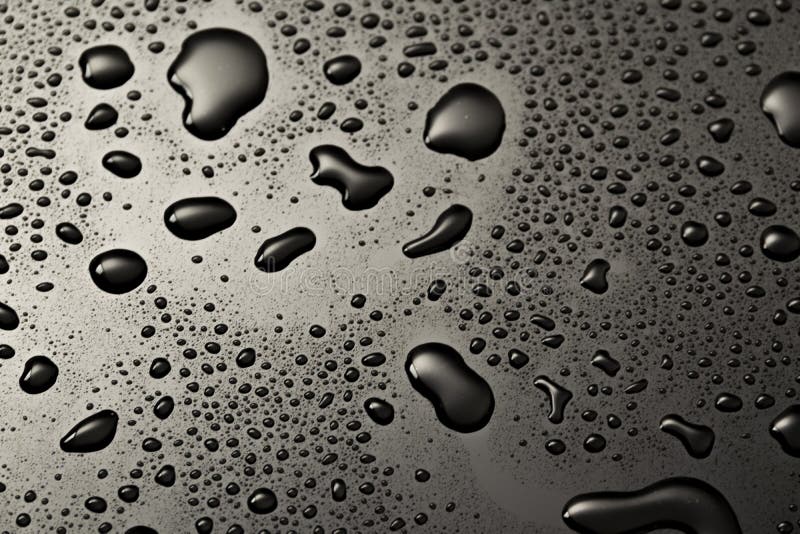 Black Metal Water Drops on Dark Reflective Surface Stock Photo - Image ...