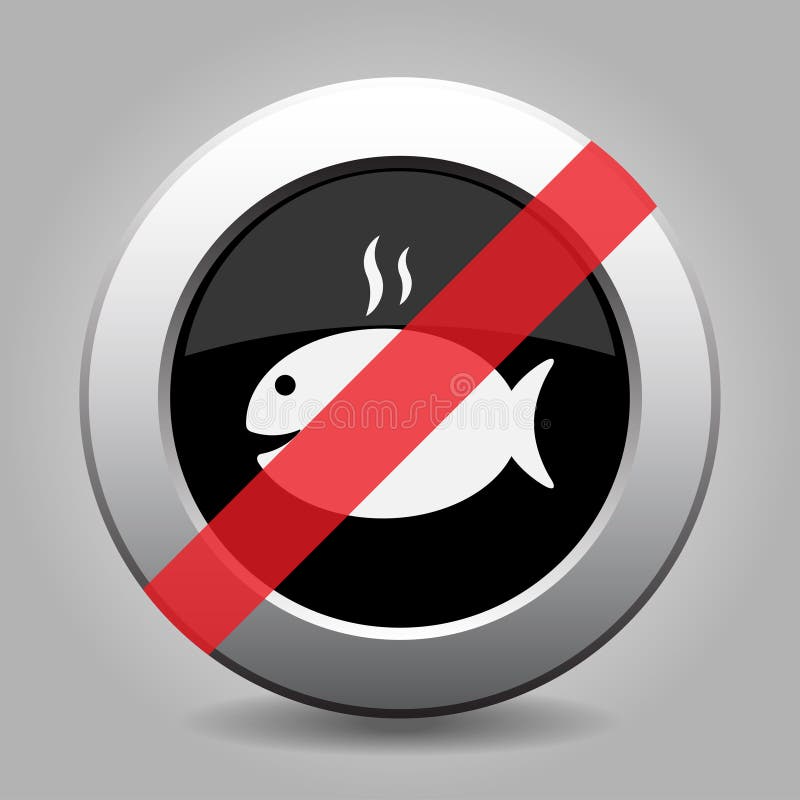 Black Metallic Ban Button, Grilling Fish and Smoke Stock Vector ...