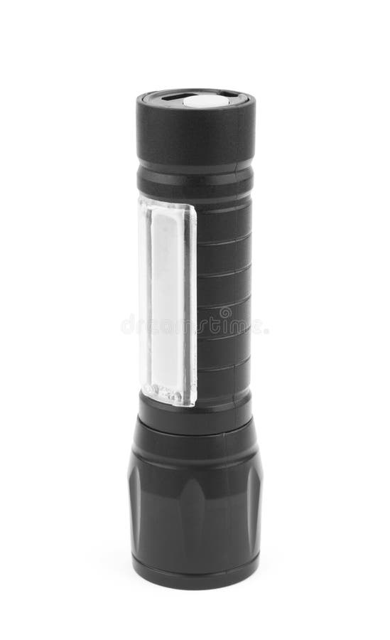 Black Metallic Flashlight Close-up Isolated on a White Background Stock ...