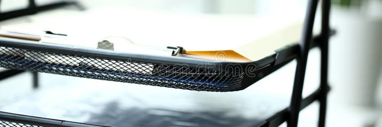 Black Metallic Multilevel Office Document Tray Stock Image - Image of ...