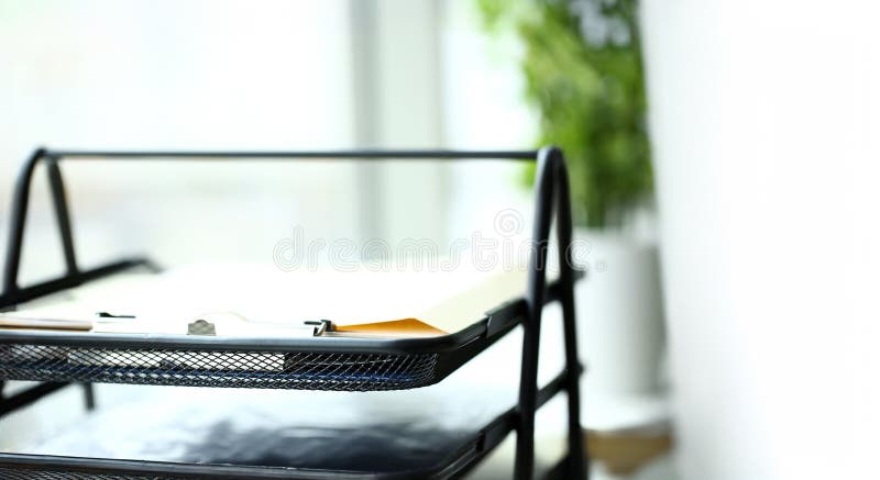 Black Metallic Multilevel Office Document Tray Stock Photo - Image of ...