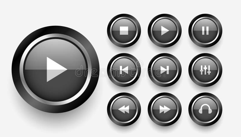 Black and Metallic Multimedia Control Button Sign in Collection Stock ...