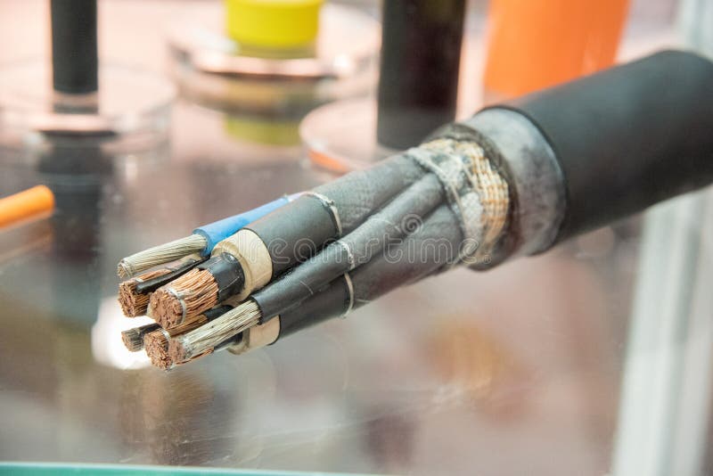 Black and Metallic Cable in a Section with Several Veins at the Stock ...