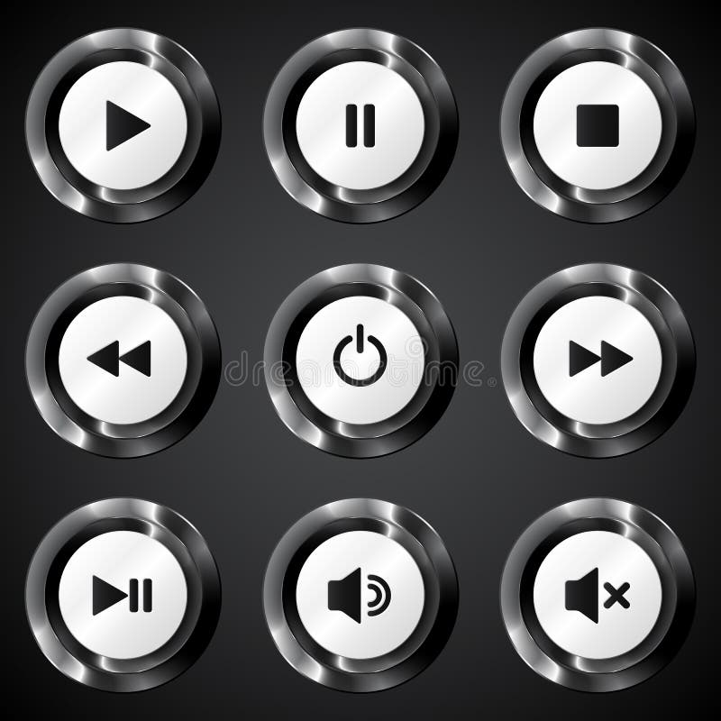 Black Metallic Vector Power Buttons Set Stock Vector - Illustration of ...