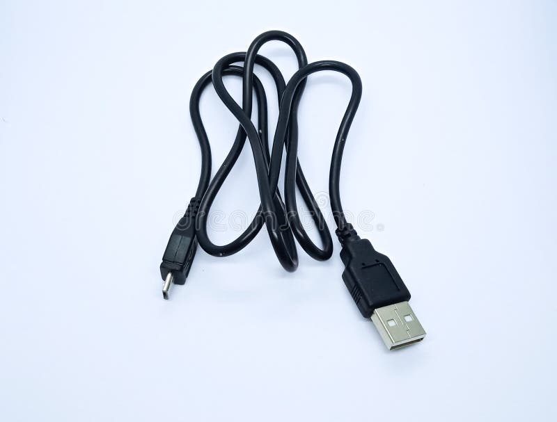 Black Micro USB Cable, Isolated on the Gray White Background. Cable ...