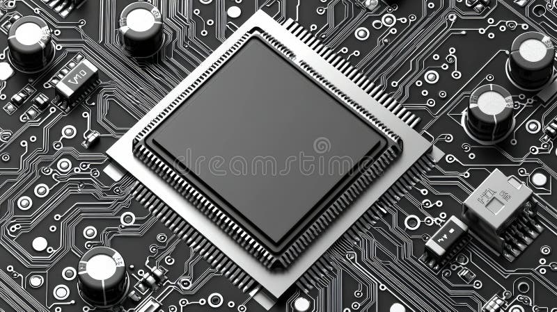 Black Microchip on Printed Circuit Board with Electronic Components and ...