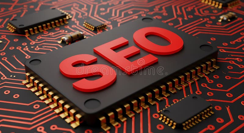 Black Microchip with Red Letters "SEO" Resting on a Circuit Board. the ...